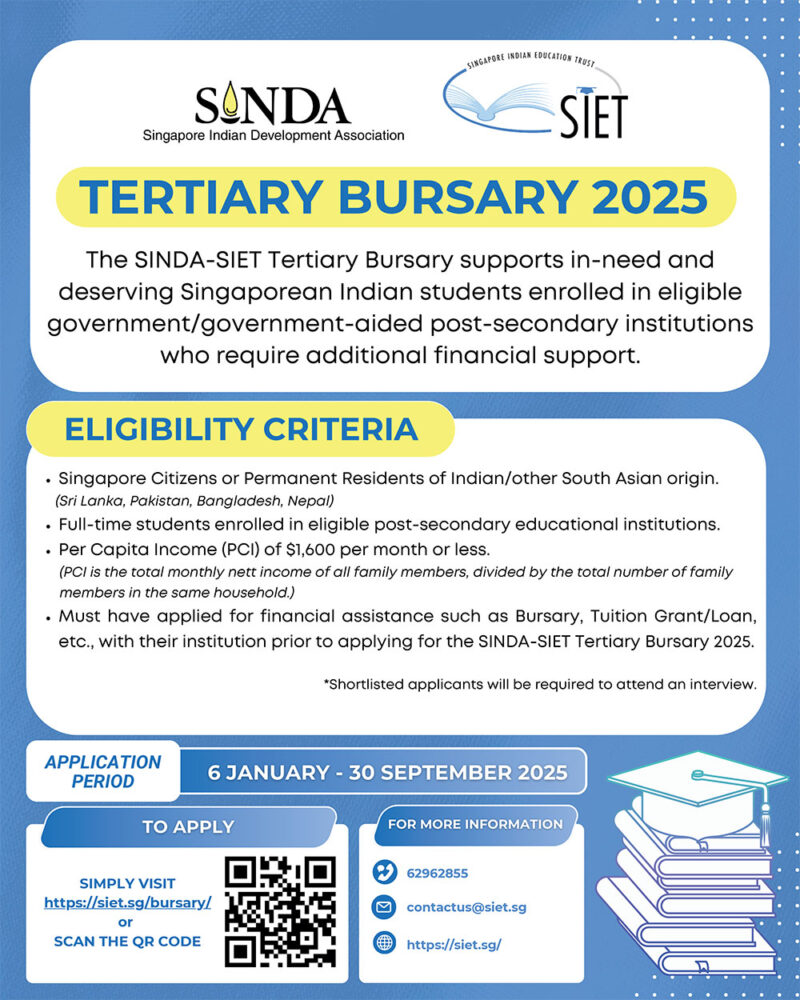 SINDA-SIET Tertiary Bursary Scheme 2025 | SG:Indian